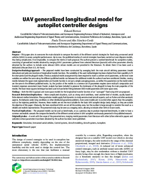 (PDF) UAV generalized longitudinal model for autopilot controller designs