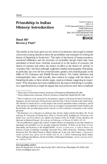 (PDF) Friendship in Indian History: Introduction