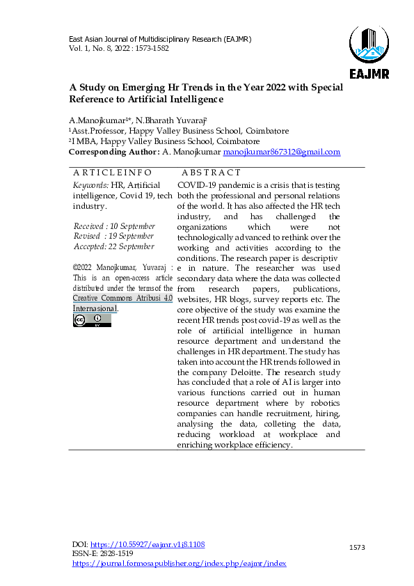 (PDF) A Study on Emerging Hr Trends in the Year 2022 with Special ...