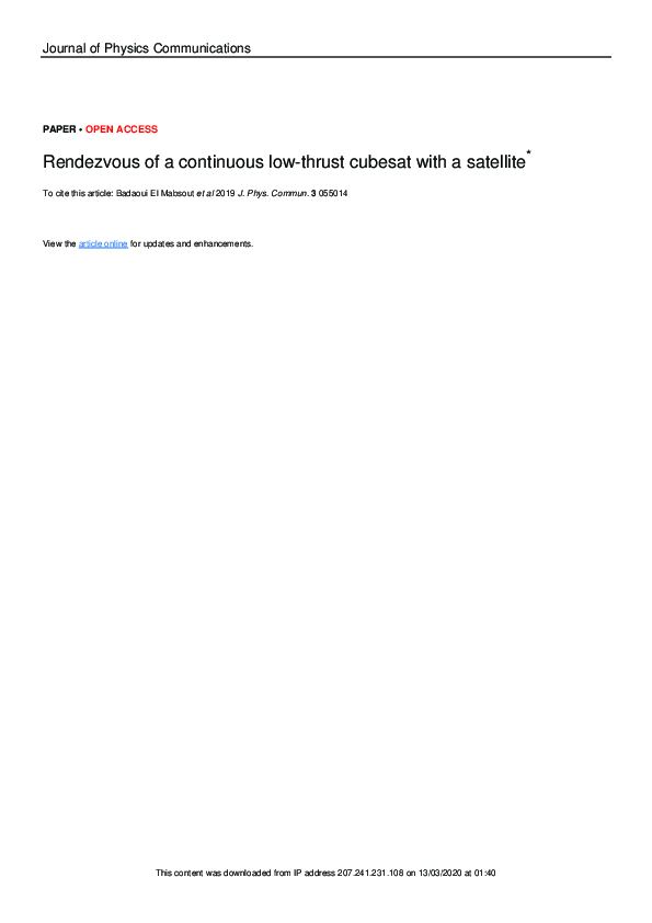 (PDF) Rendezvous of a continuous low-thrust cubesat with a satellite