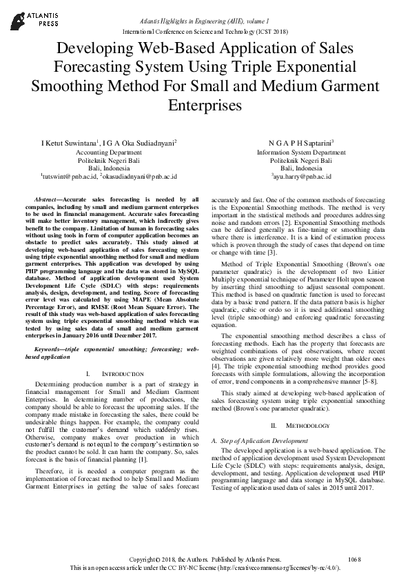 (PDF) Developing Web-Based Application of Sales Forecasting System Using Triple Exponential ...