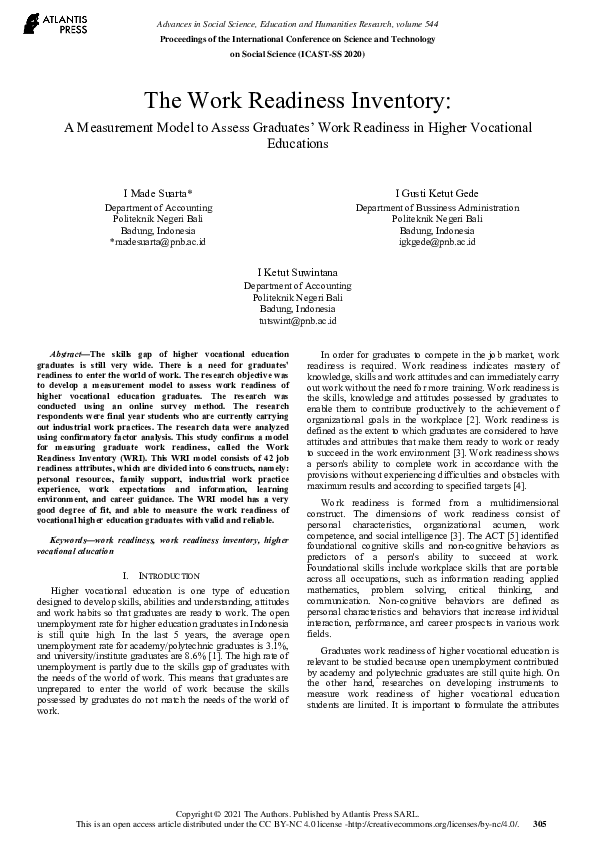 (PDF) The Work Readiness Inventory