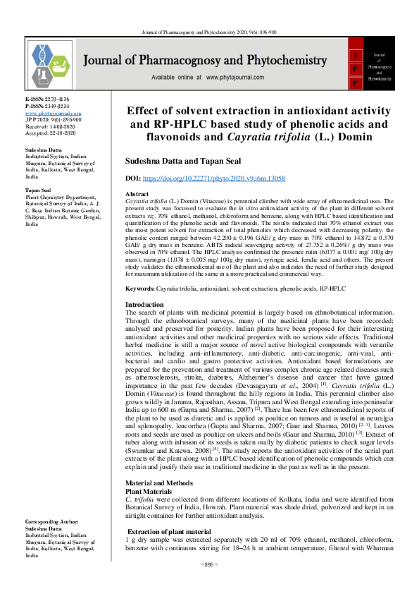 (PDF) Effect of solvent extraction in antioxidant activity and RP-HPLC based study of phenolic ...