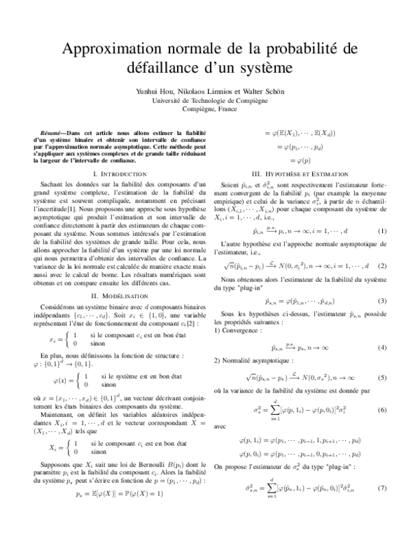 (PDF) Approximation normale de la probabilité de défaillance d'un système