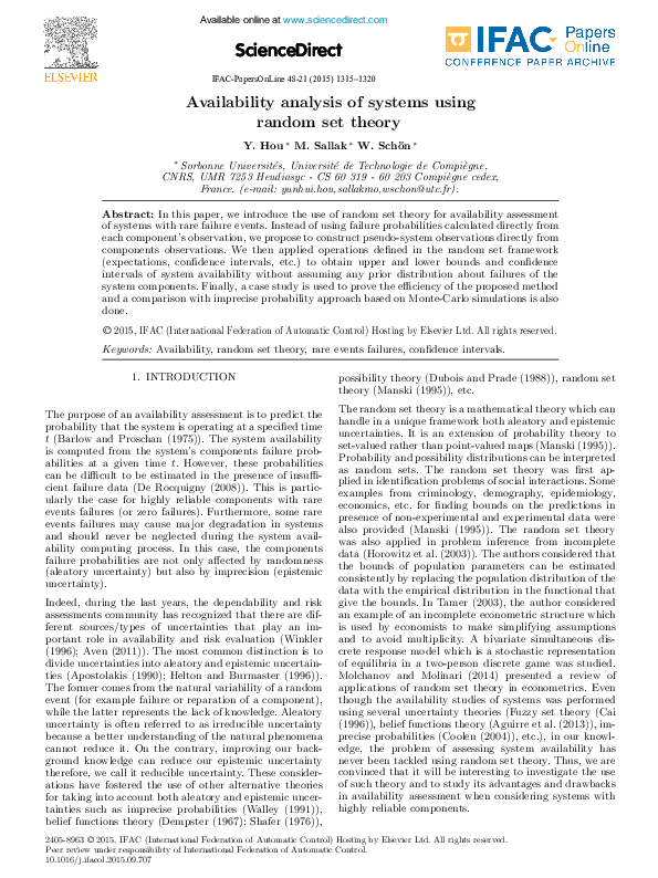 (PDF) Availability analysis of systems using random set theory