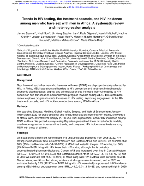 (PDF) Trends in HIV testing, the treatment cascade, and HIV incidence ...