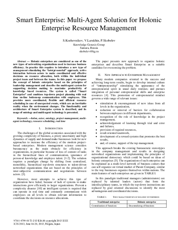 (PDF) Smart enterprise: Multi-agent solution for holonic enterprise ...