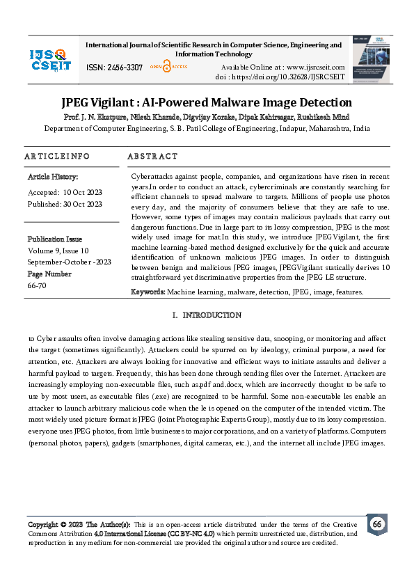 (PDF) JPEG Vigilant : AI-Powered Malware Image Detection