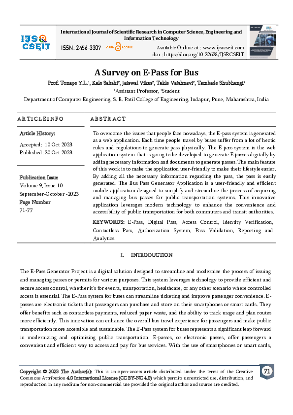 (PDF) A Survey on E-Pass for Bus