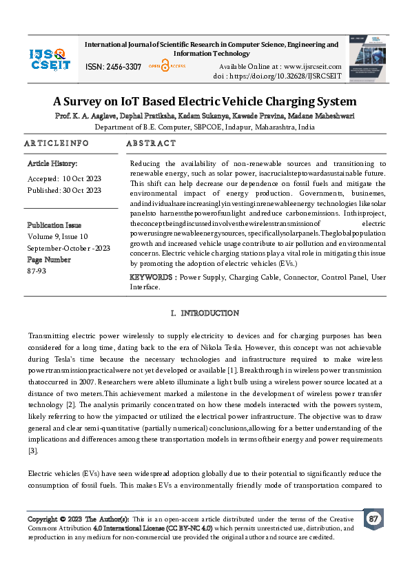 Pdf A Survey On Iot Based Electric Vehicle Charging System