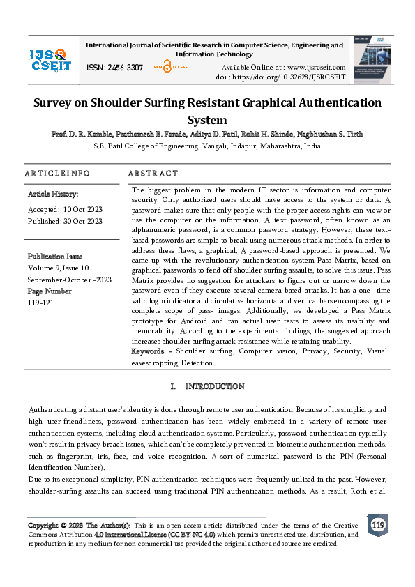 (PDF) Survey on Shoulder Surfing Resistant Graphical Authentication System