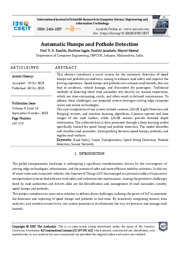 (PDF) Automatic Humps and Pothole Detection