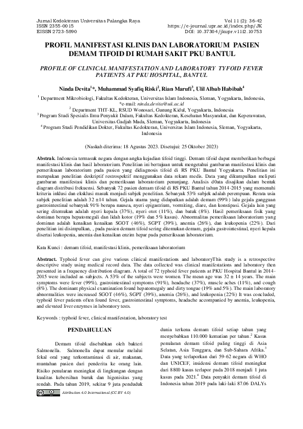 (PDF) Profil Manifestasi Klinis Dan Laboratorium Pasien Demam Tifoid DI RS Pku Bantul
