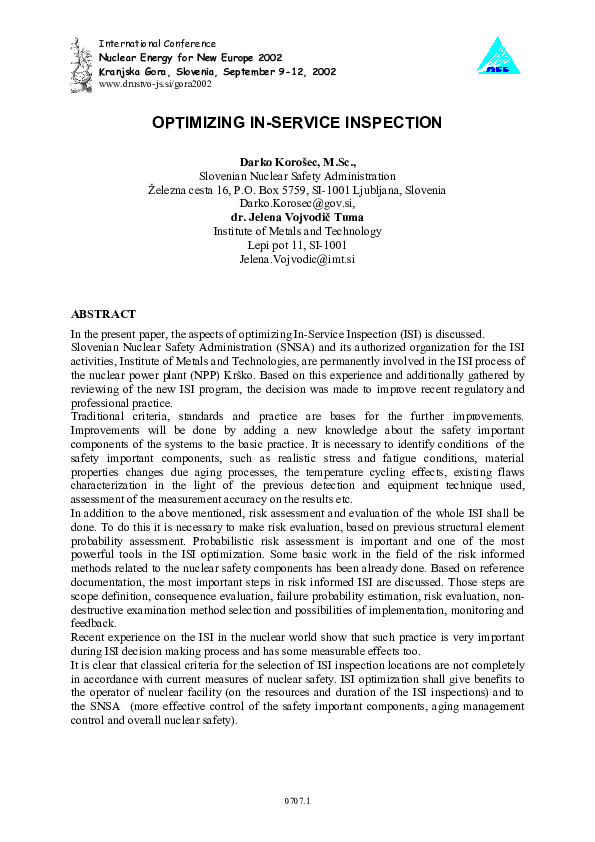 (PDF) Optimizing In-Service Inspection