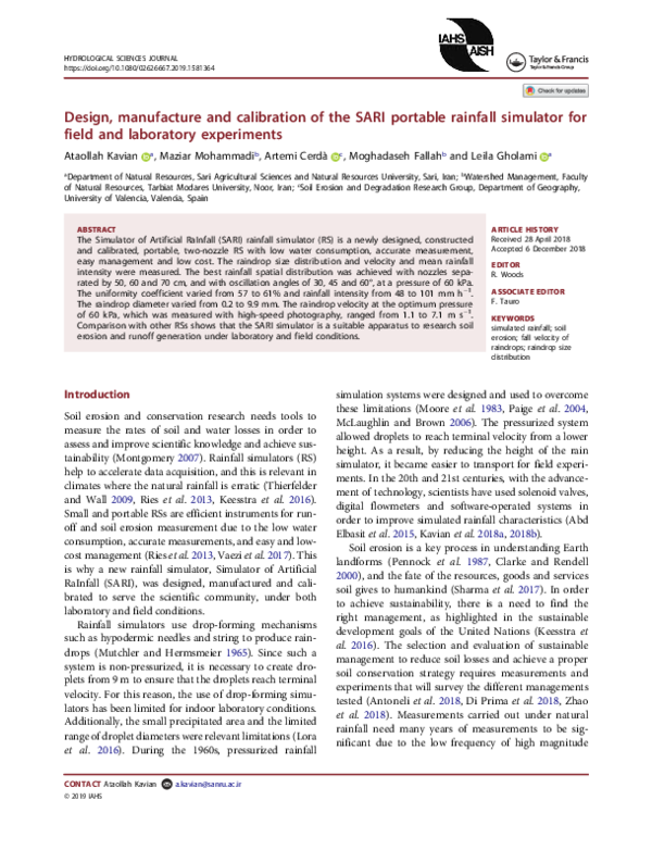 (PDF) Calibration of the SARI portable rainfall simulator for field and ...
