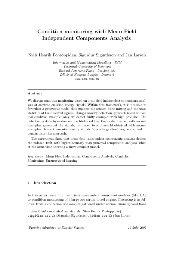 (PDF) Condition monitoring with mean field independent components analysis