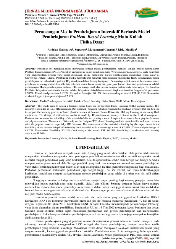 (PDF) Perancangan Media Pembelajaran Interaktif Berbasis Model Pembelajaran Problem Based ...