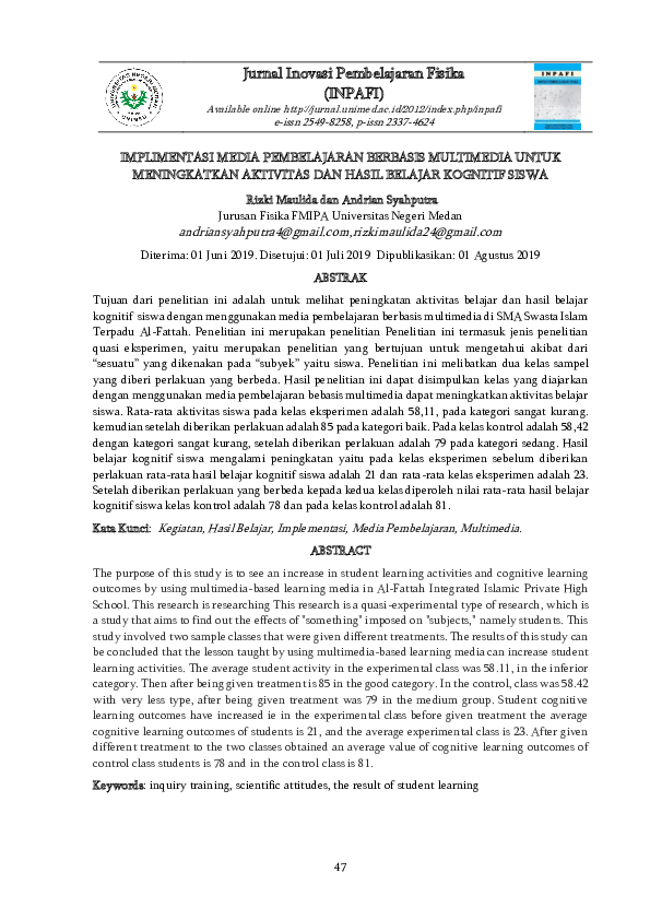 (PDF) Implimentasi Media Pembelajaran Berbasis Multimedia Untuk Meningkatkan Aktivitas Dan Hasil ...