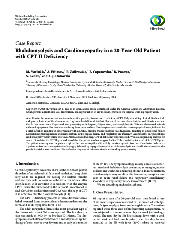 (PDF) Rhabdomyolysis and Cardiomyopathy in a 20-Year-Old Patient with ...