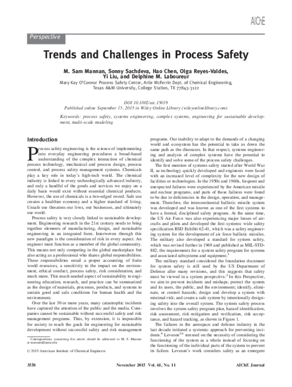 (PDF) Trends and challenges in process safety