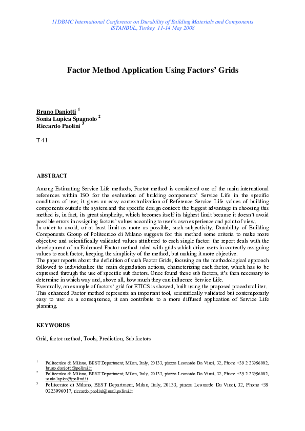 (PDF) Factor Methods applications using factors grids