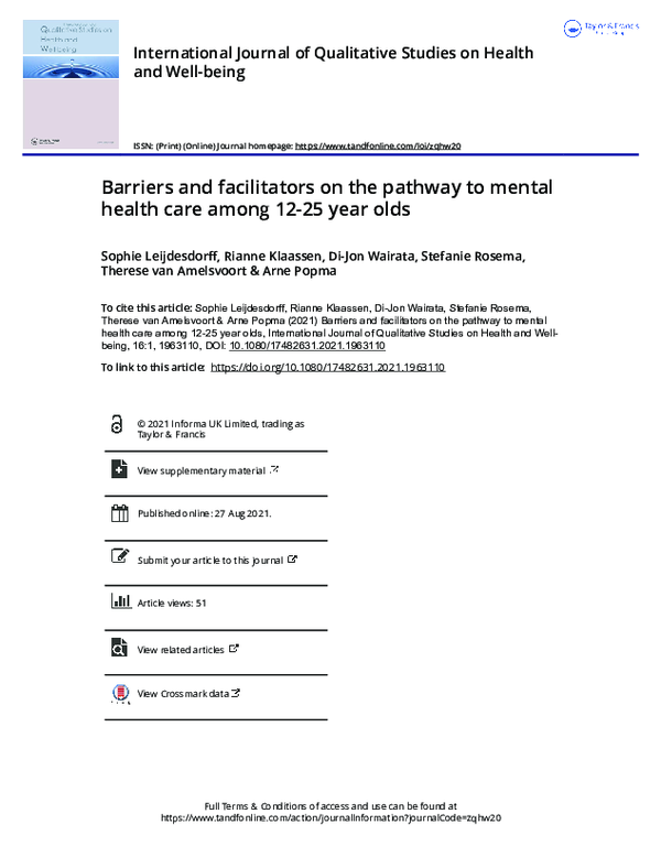 (PDF) Barriers and facilitators on the pathway to mental health care among 12-25 year olds