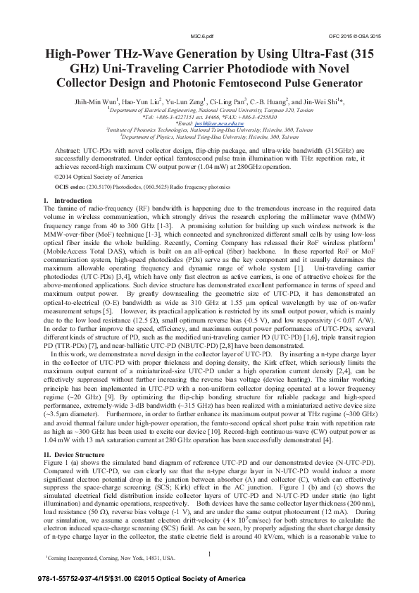 (PDF) High-Power THz-Wave Generation by Using Ultra-Fast (315 GHz) Uni-Traveling Carrier ...
