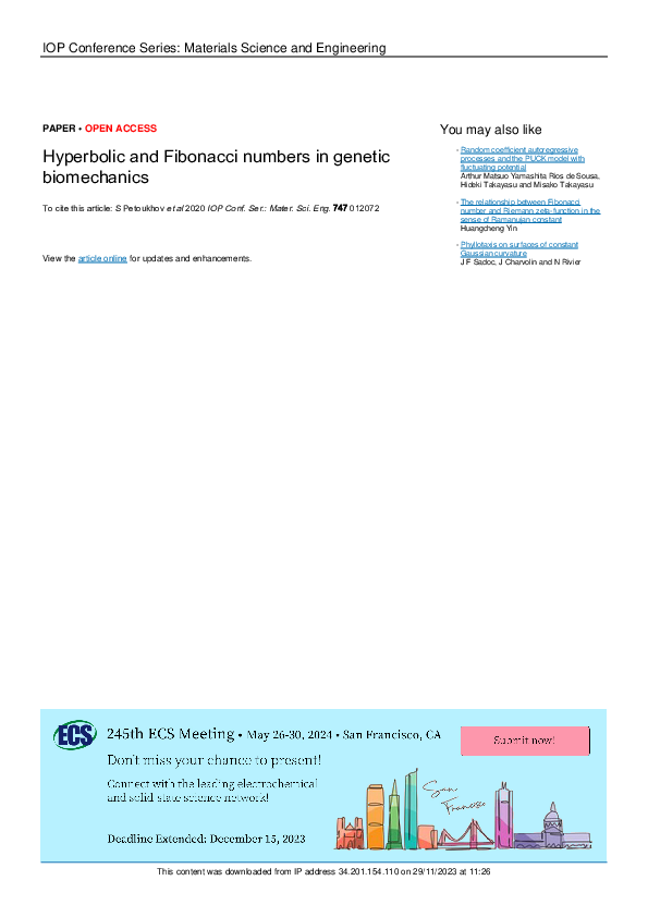 (PDF) Hyperbolic and Fibonacci numbers in genetic biomechanics