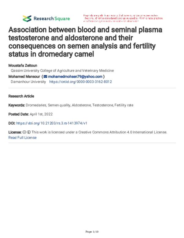 (PDF) Association between blood and seminal plasma testosterone and ...
