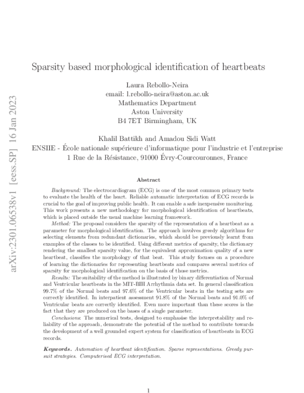(PDF) Sparsity based morphological identification of heartbeats