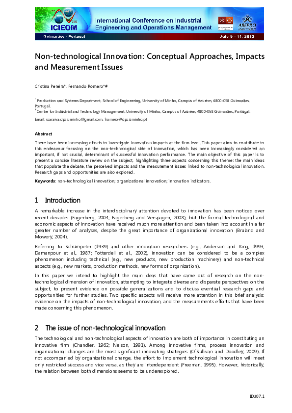 (PDF) Non-technological innovation : conceptual approaches, impacts and ...