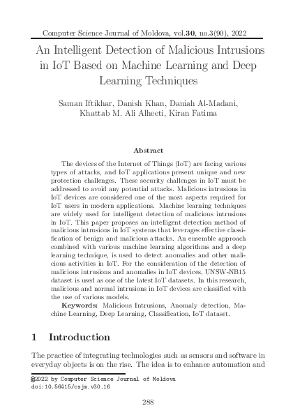 Pdf An Intelligent Detection Of Malicious Intrusions In Iot Based On