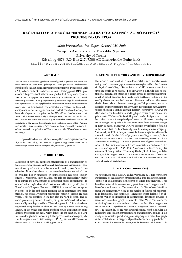 (PDF) Declaratively Programmable Ultra Low-Latency Audio Effects Processing on Fpga | Jan Kuper ...