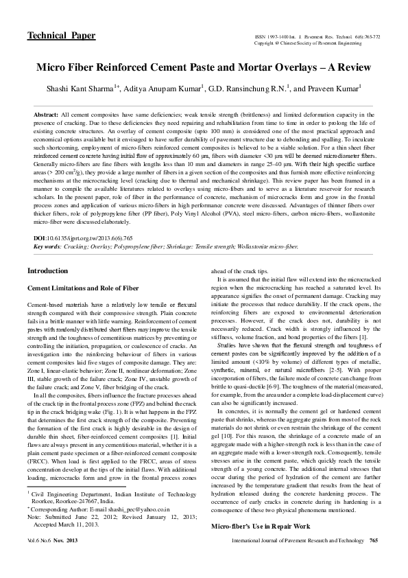 (PDF) Micro Fiber Reinforced Cement Paste and Mortar Overlays-A Review
