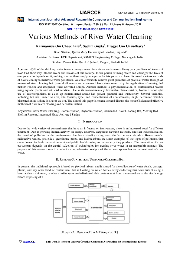 (PDF) Various Methods of River Water Cleaning