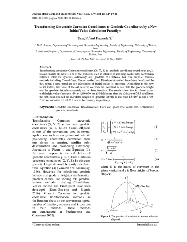 (PDF) Transforming Geocentric Cartesian Coordinates to Geodetic ...