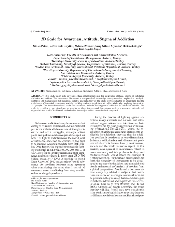 (PDF) 3D Scale for Awareness, Attitude, Stigma of Addiction