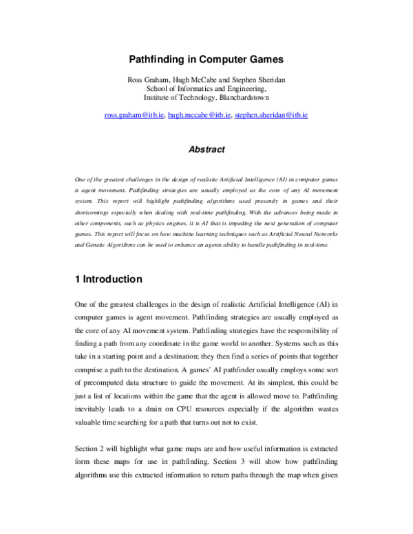 (PDF) Pathfinding in Computer Games