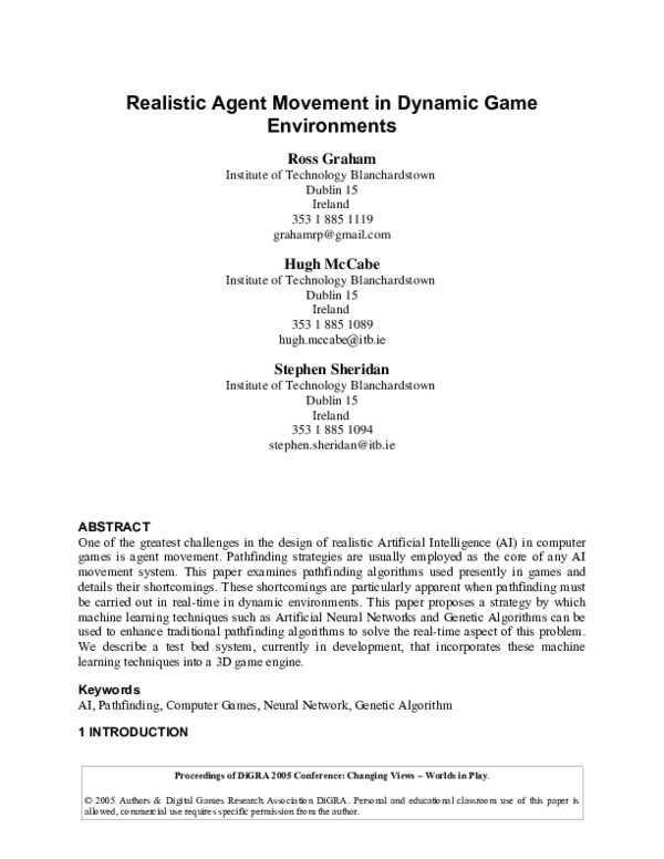 (PDF) Realistic Agent Movement in Dynamic Game Environments