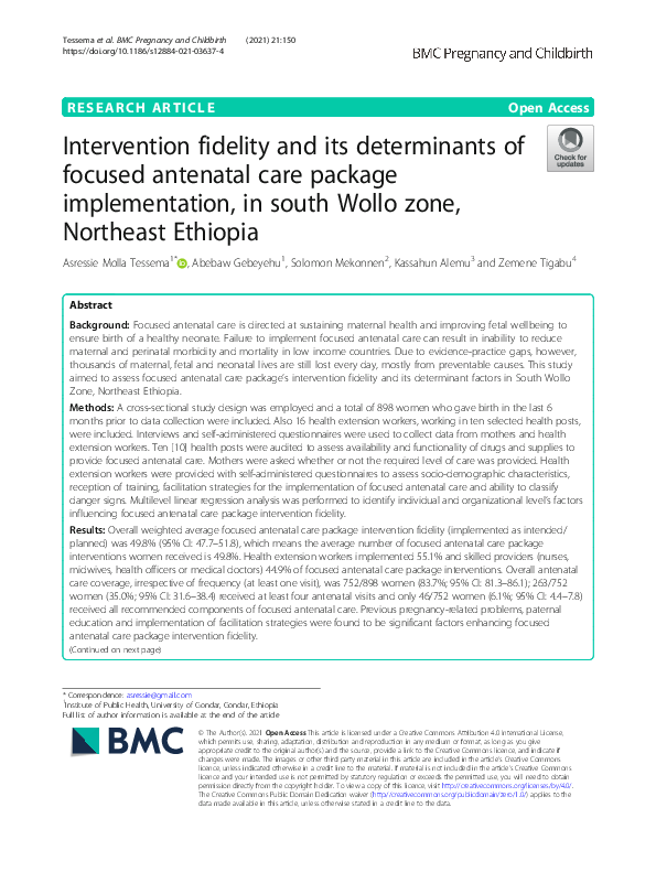 (PDF) Intervention fidelity and its determinants of focused antenatal ...