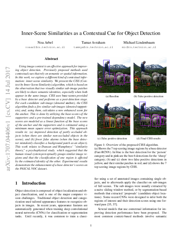 Pdf Inner Scene Similarities As A Contextual Cue For Object Detection