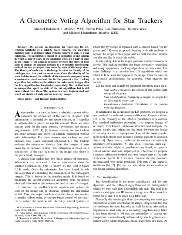 (PDF) Geometric voting algorithm for star trackers