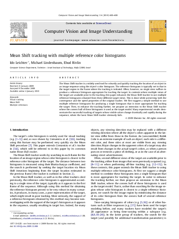 (PDF) Mean Shift tracking with multiple reference color histograms | Michael Lindenbaum ...
