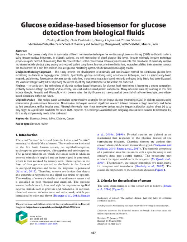 (PDF) Glucose oxidase-based biosensor for glucose detection from ...