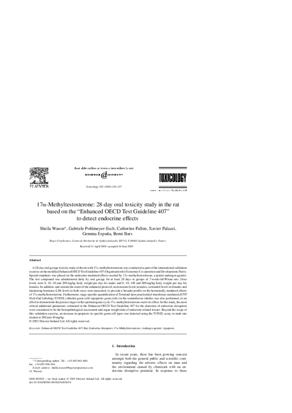 (PDF) 17α-Methyltestosterone: 28-day oral toxicity study in the rat ...