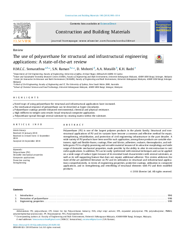 (PDF) The use of polyurethane for structural and infrastructural ...