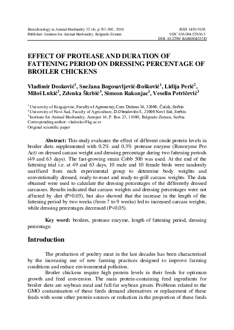 (PDF) Effect of protease and duration of fattening period on dressing ...