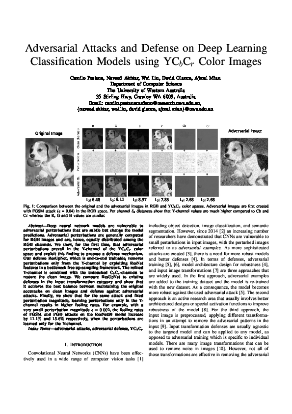 (PDF) Adversarial Attacks and Defense on Deep Learning Classification Models using YCbCr Color ...