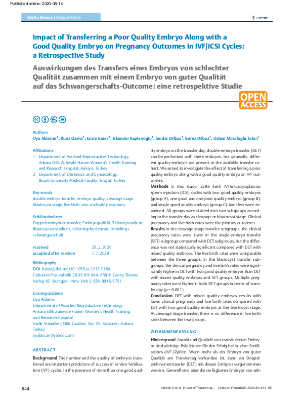 (PDF) Impact of Transferring a Poor Quality Embryo Along with a Good ...