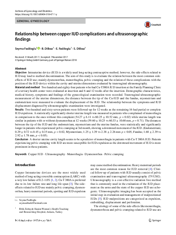 (PDF) Relationship between copper IUD complications and ...